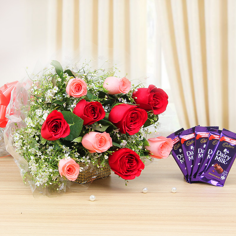 Order Online Pink N Red Rose Chocolate Combo | Joymygift